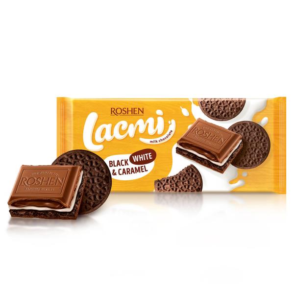 Шоколад молочний Roshen Lacmi з печивом Black, White&Caramel купити в ...
